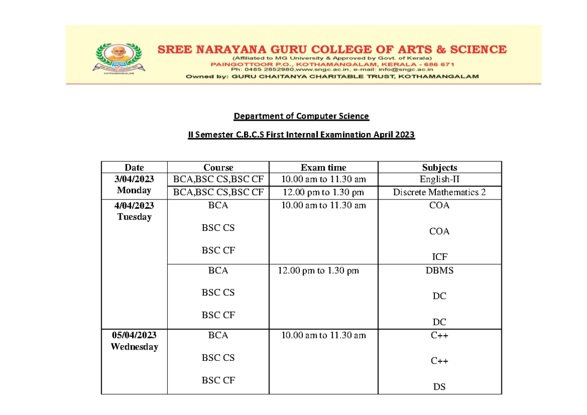 II,IV semester first internal march 2023 - Department of Computer ...