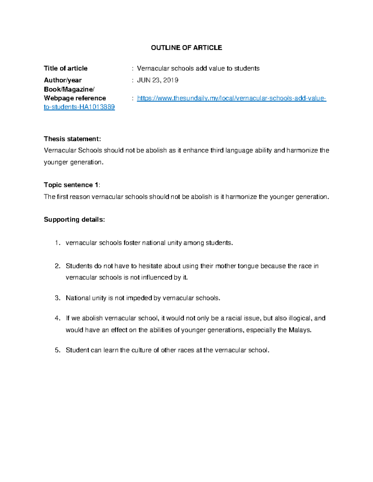 ELC Outline article - OUTLINE OF ARTICLE Title of article : Vernacular ...