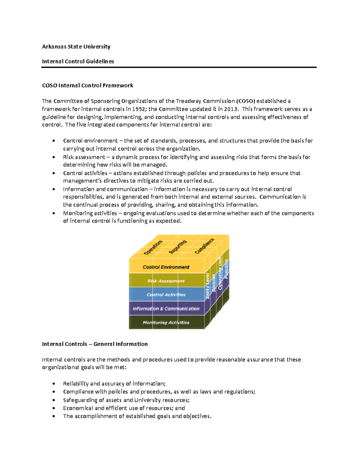 Internal Control Guideline Reference Material - Arkansas State ...