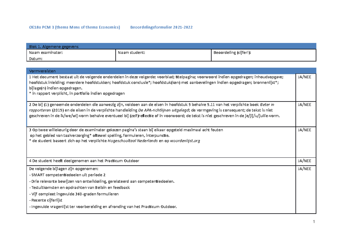 OE18a PCM3 Beoordelingsformulier 2021-2022 - OE18a PCM 3 (thema Mens of ...