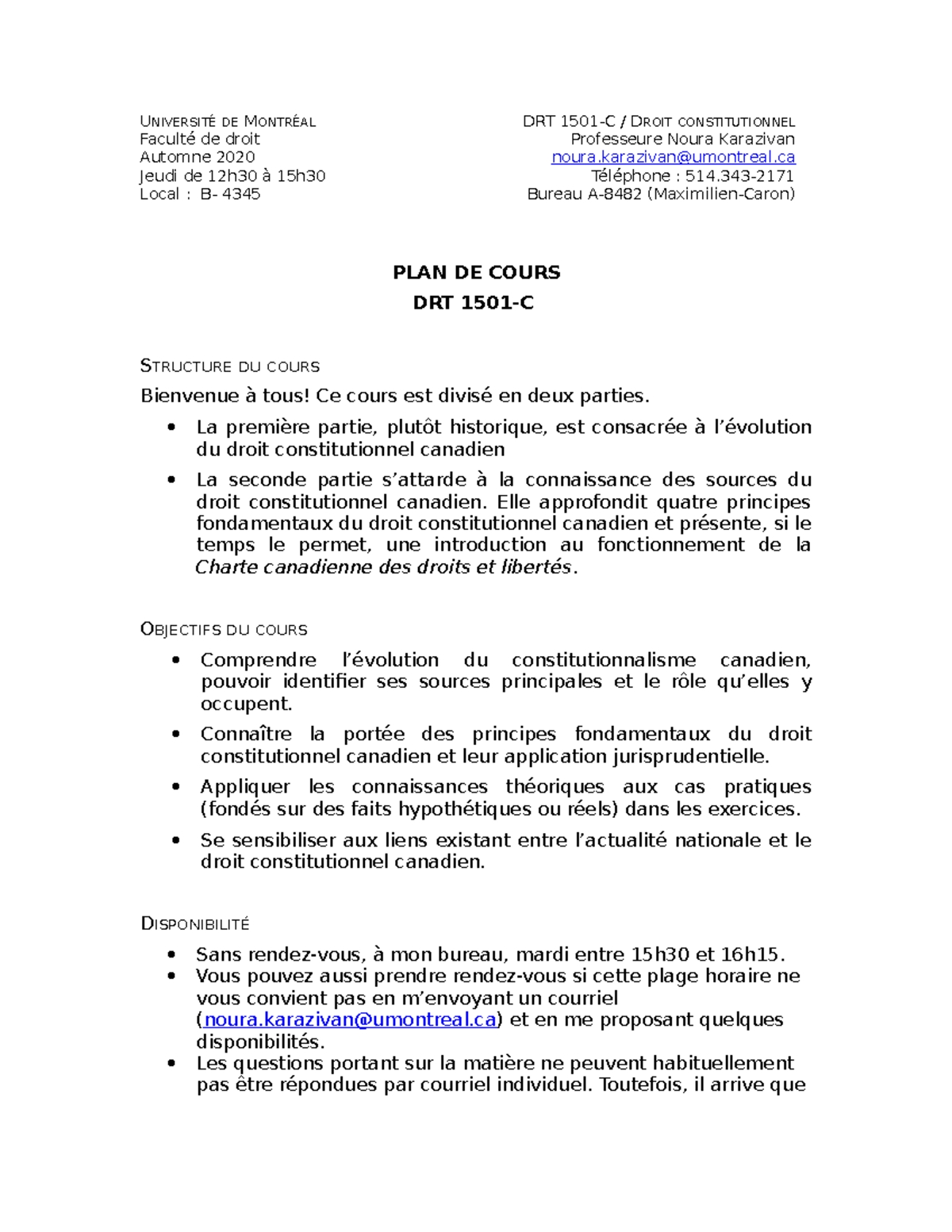 Plan de cours consti - UNIVERSITÉ DE MONTRÉAL DRT 1501-C / DROIT ...