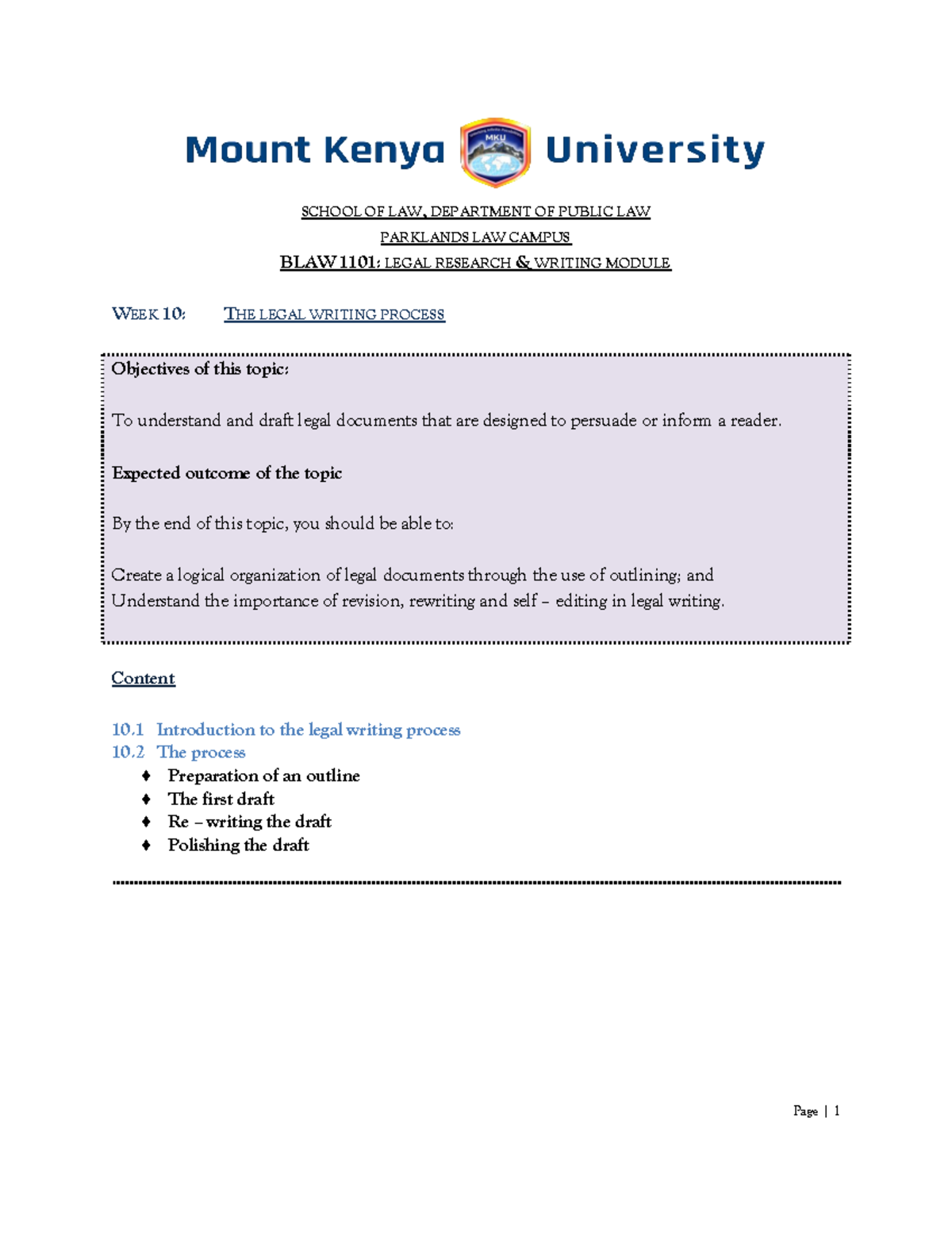 MKU Legal Writing Research - Legal Writing Process - SCHOOL OF LAW ...