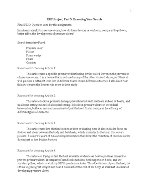 Exemplar EBP Project Part 2 - 1 EBP Project, Part 2: PICO Question and Search Strategy PICO ...