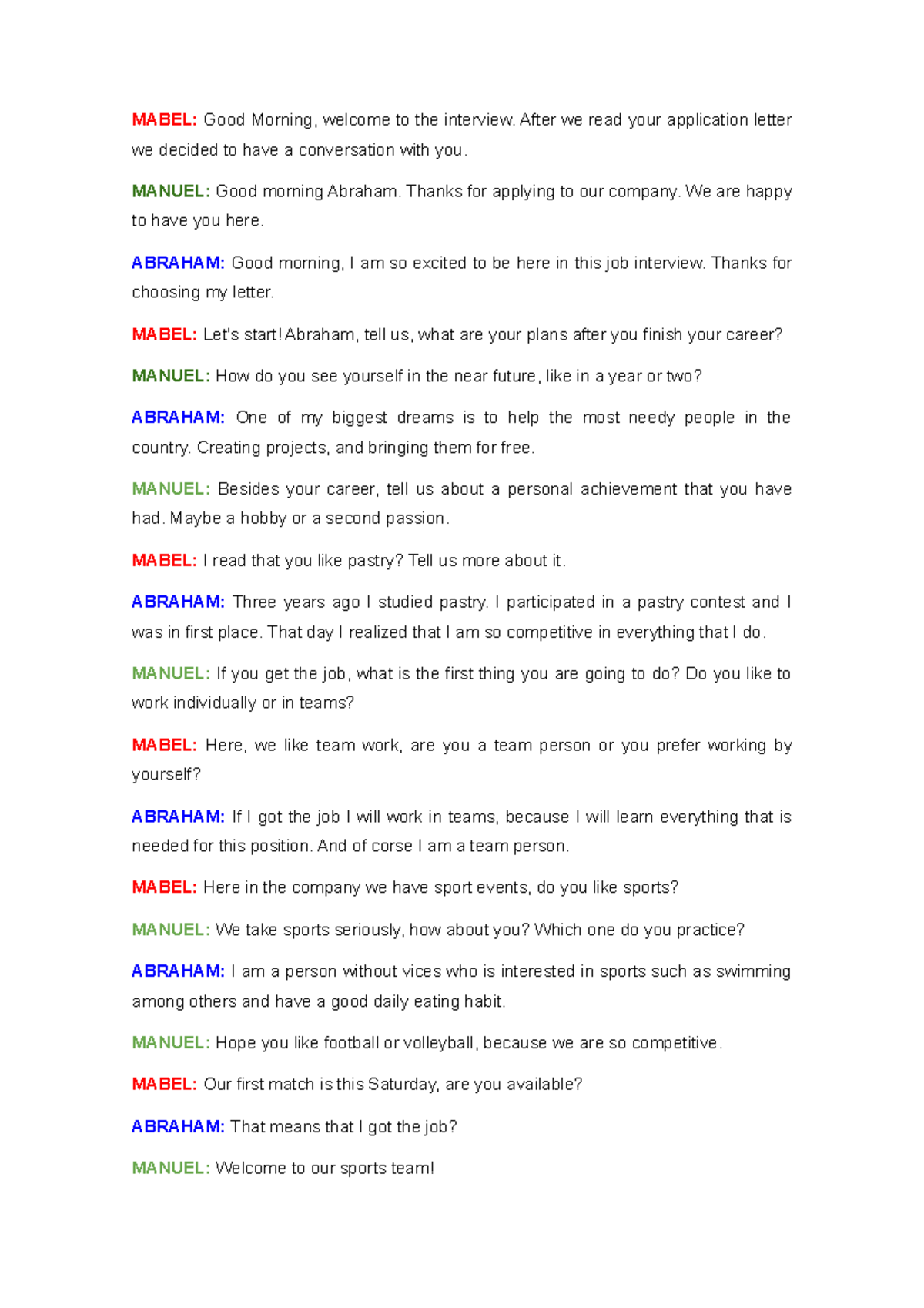 Dialogo S18 - Tarea de ingles - MABEL: Good Morning, welcome to the ...