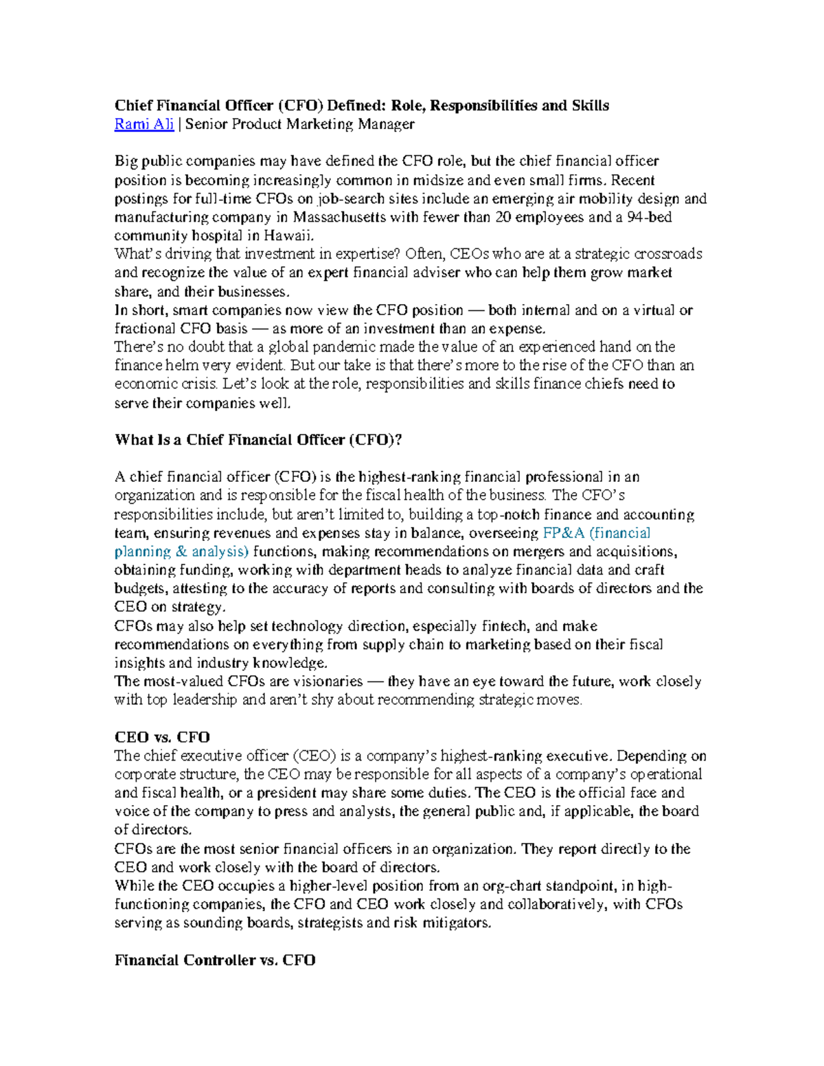 Anexo 1 - Chief Financial Officer (CFO) Defined Role, Responsibilities and Skills - Chief ...