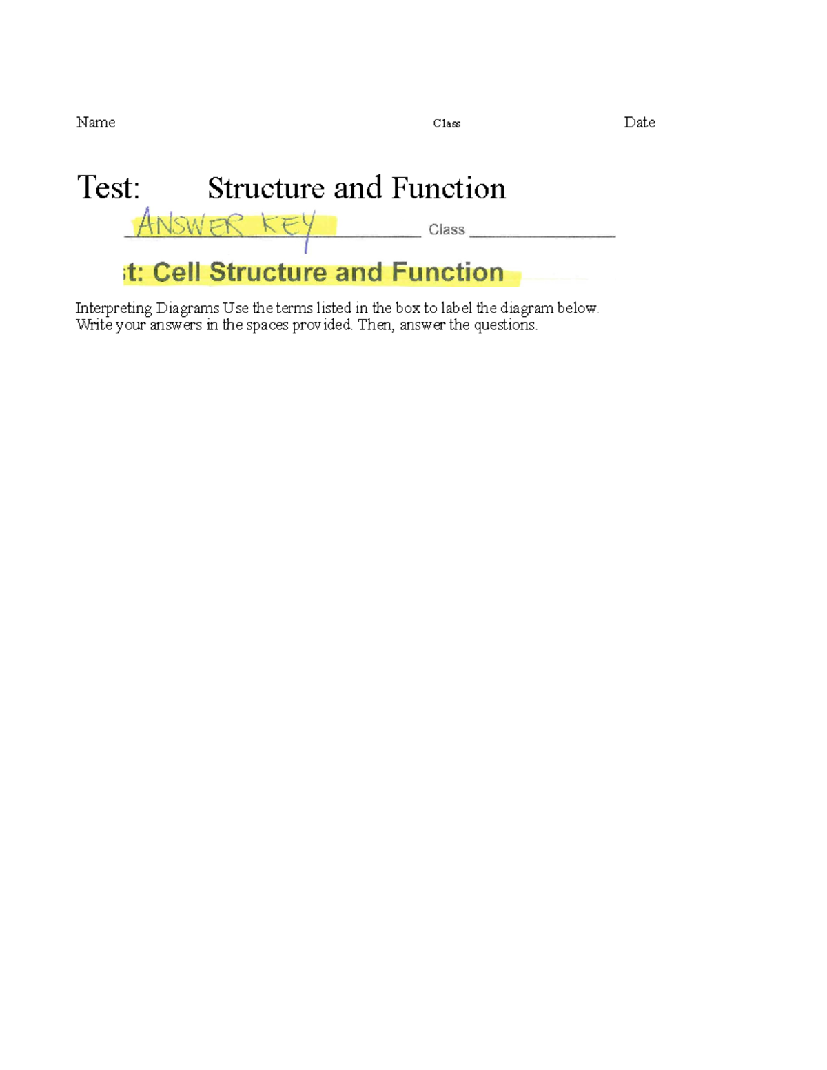 Cell structure and function mc - Test: Structure and Function ...
