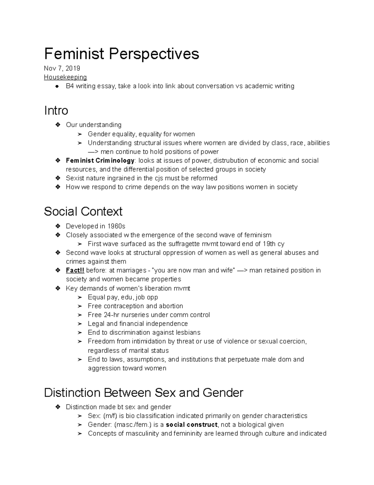 Ch 7 Feminist Perspectives - Feminist Perspectives Nov 7, 2019 ...