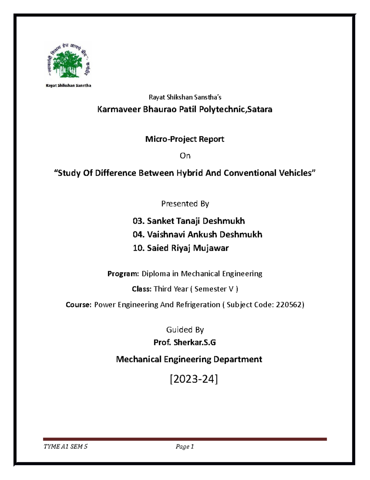 PER Microproject - Rayat Shikshan Sanstha’s Karmaveer Bhaurao Patil Polytechnic,Satara Micro ...