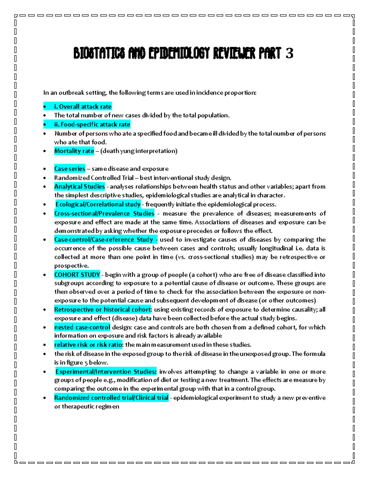 Biostatics And Epidemiology Reviewer Part 3 Biostatics And Epidemiology Reviewer Part 3 In An