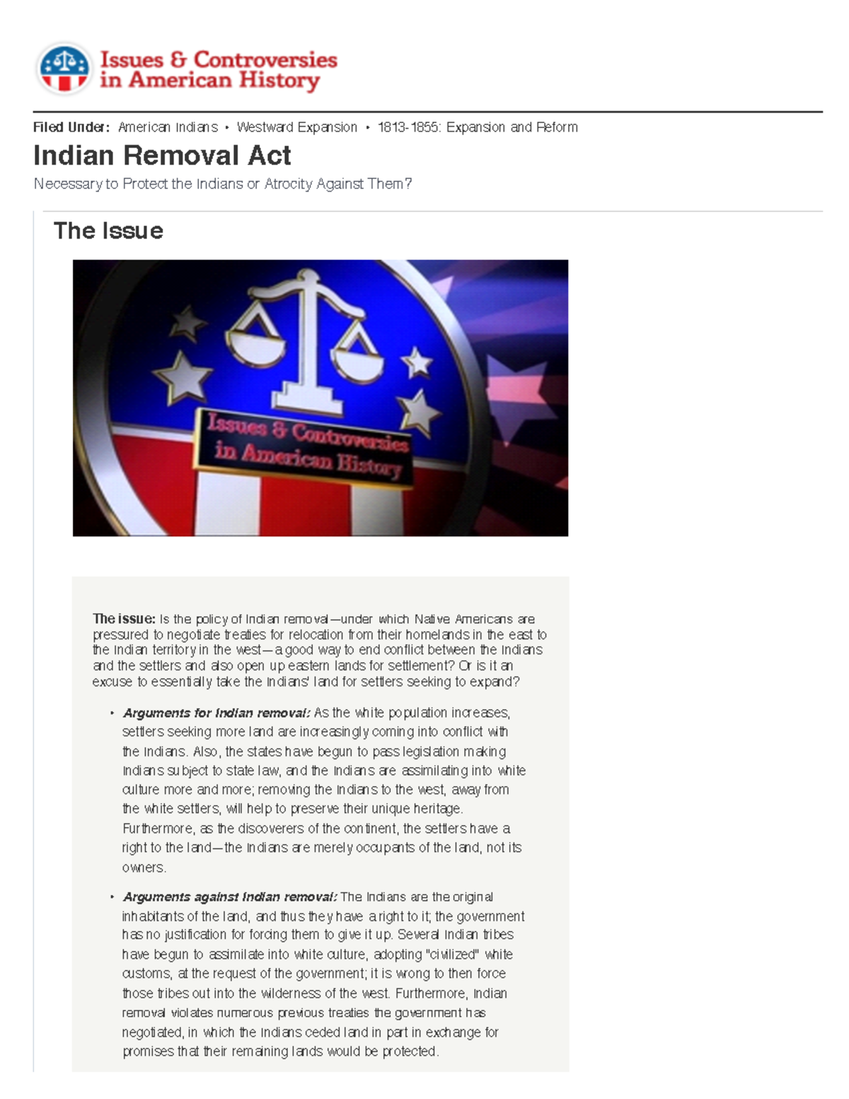 Indian Removal Socratic - The Issue The issue: Is the policy of Indian ...