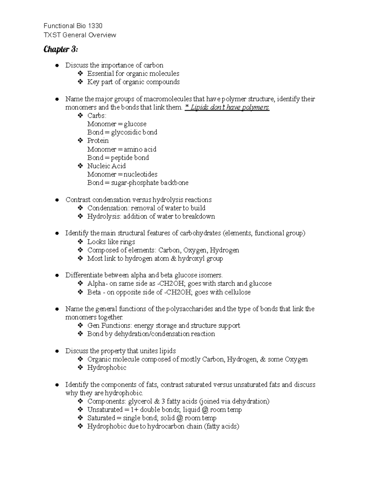 Chapter 3 General Overview - Functional Bio 1330 TXST General Overview ...