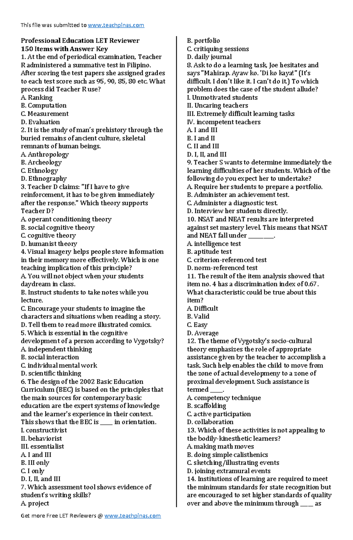 Part 1 Professional Education www - Professional Education LET Reviewer ...