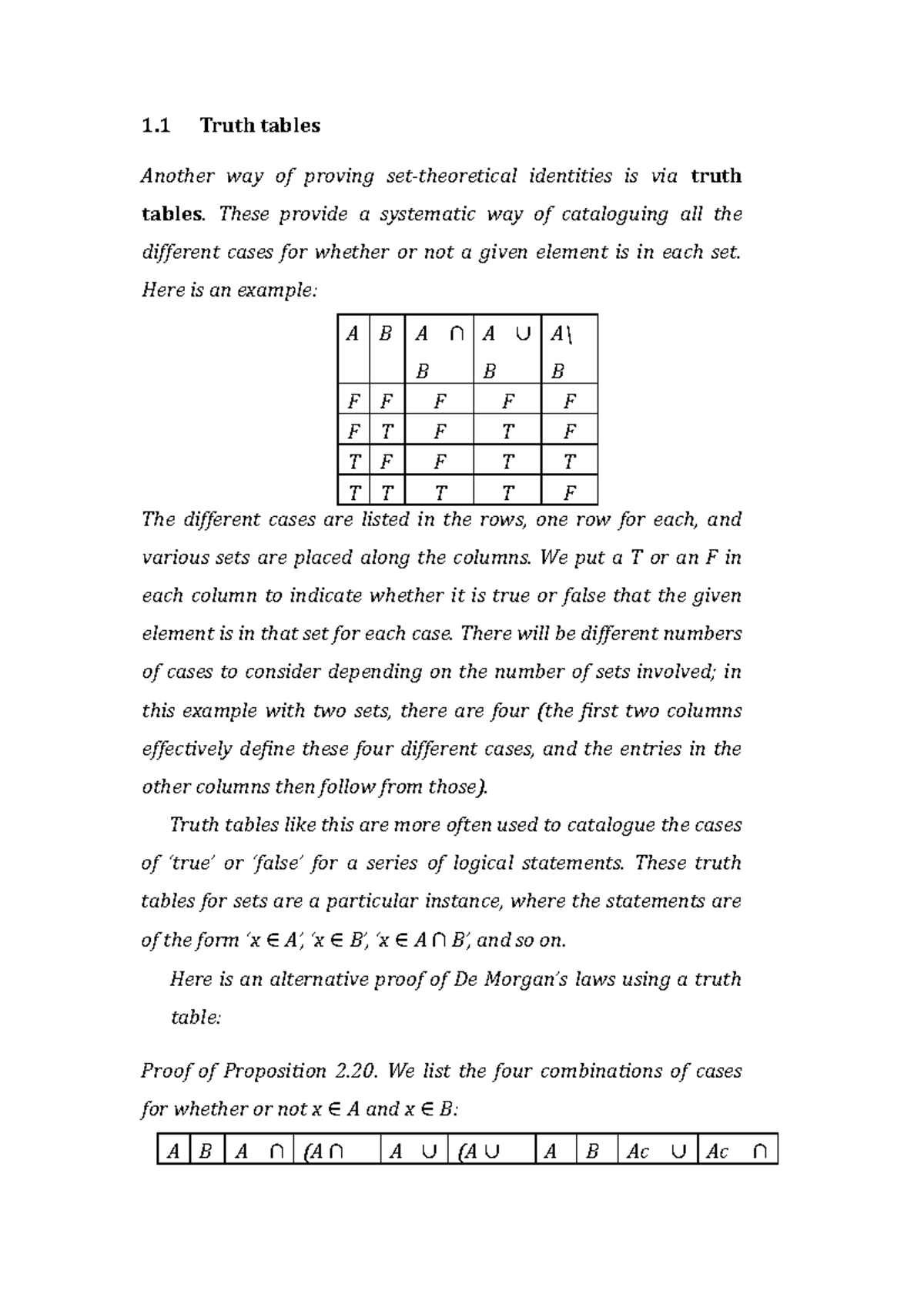 IUM 8 - Truth tables - 1 Truth tables Another way of proving set ...