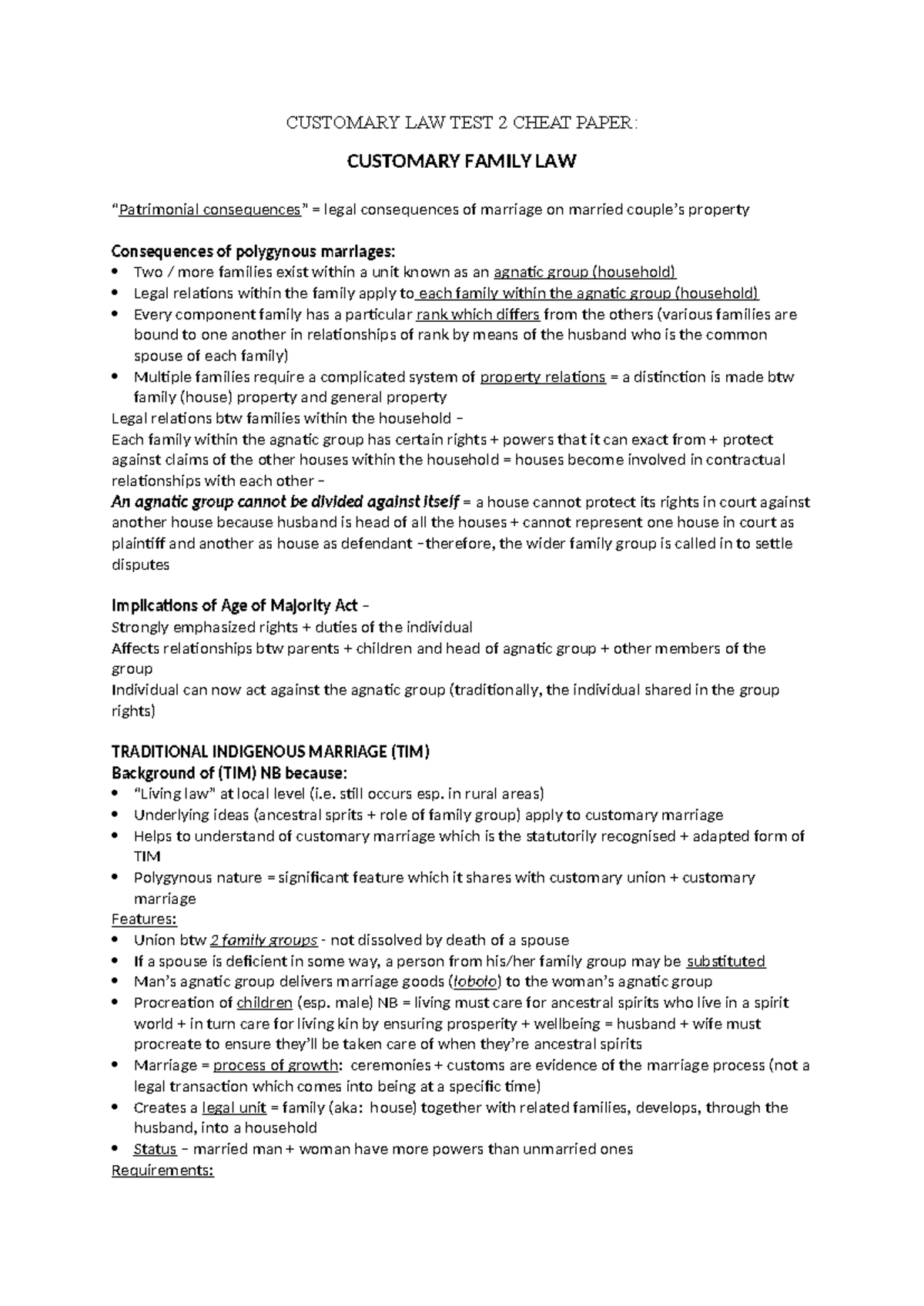 Customary LAW TEST 2 Cheat Paper - CUSTOMARY LAW TEST 2 CHEAT PAPER ...