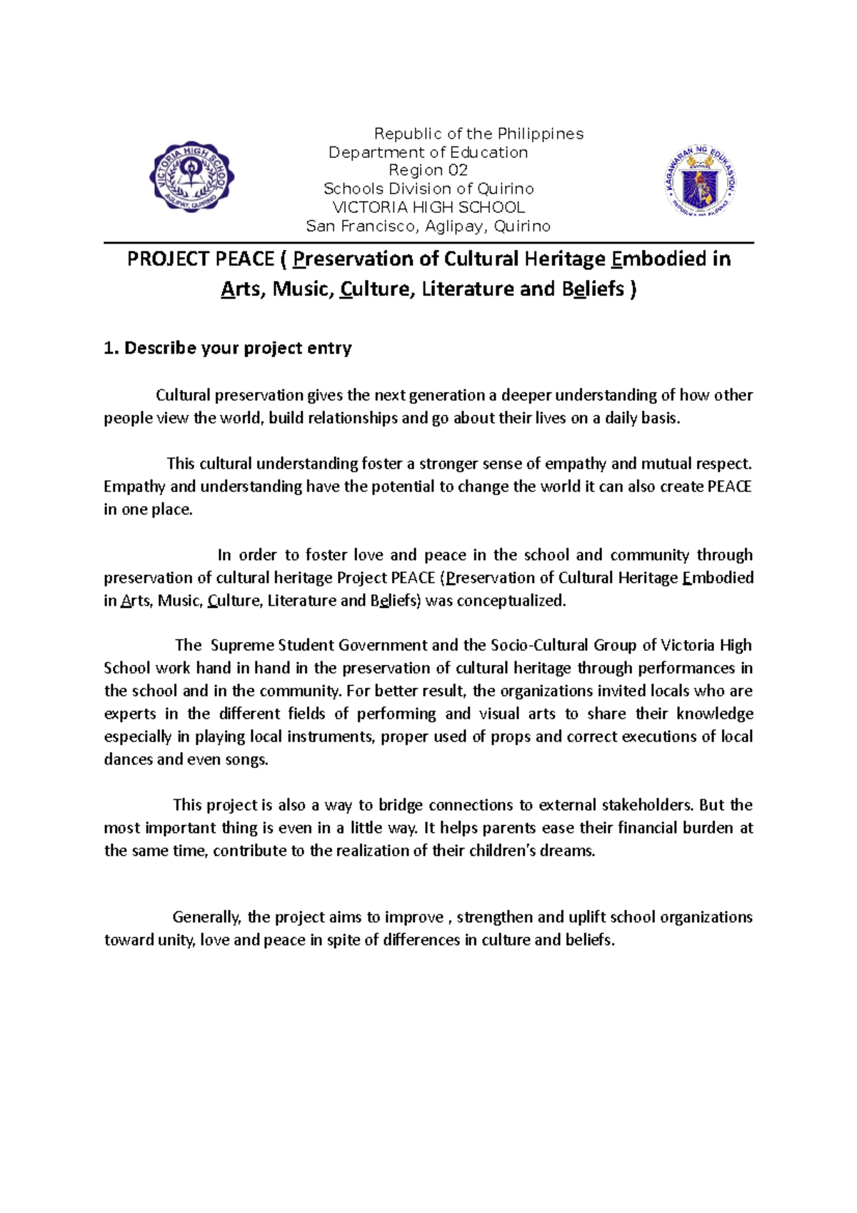 Project-Peace - research - Department of Education Region 02 Schools ...