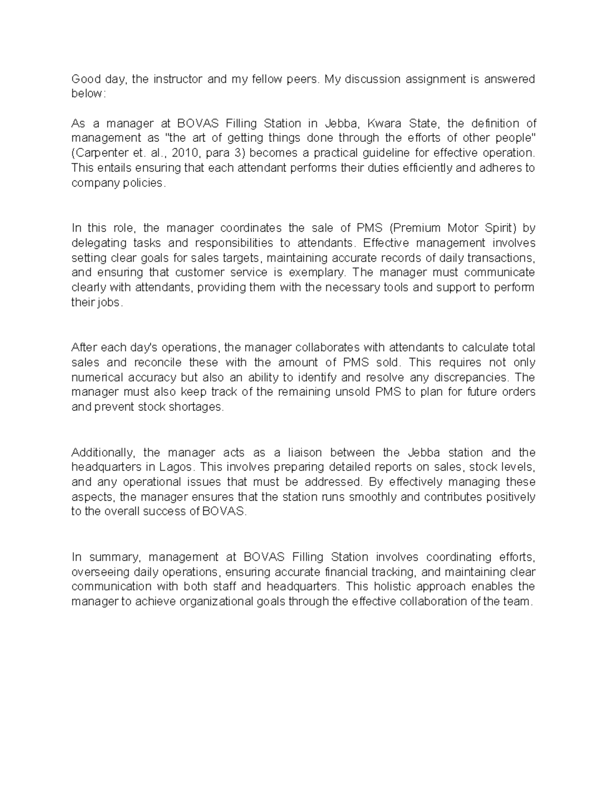 BUS 1101 Unit 1 Discussion Assignment - Good day, the instructor and my fellow peers. My ...