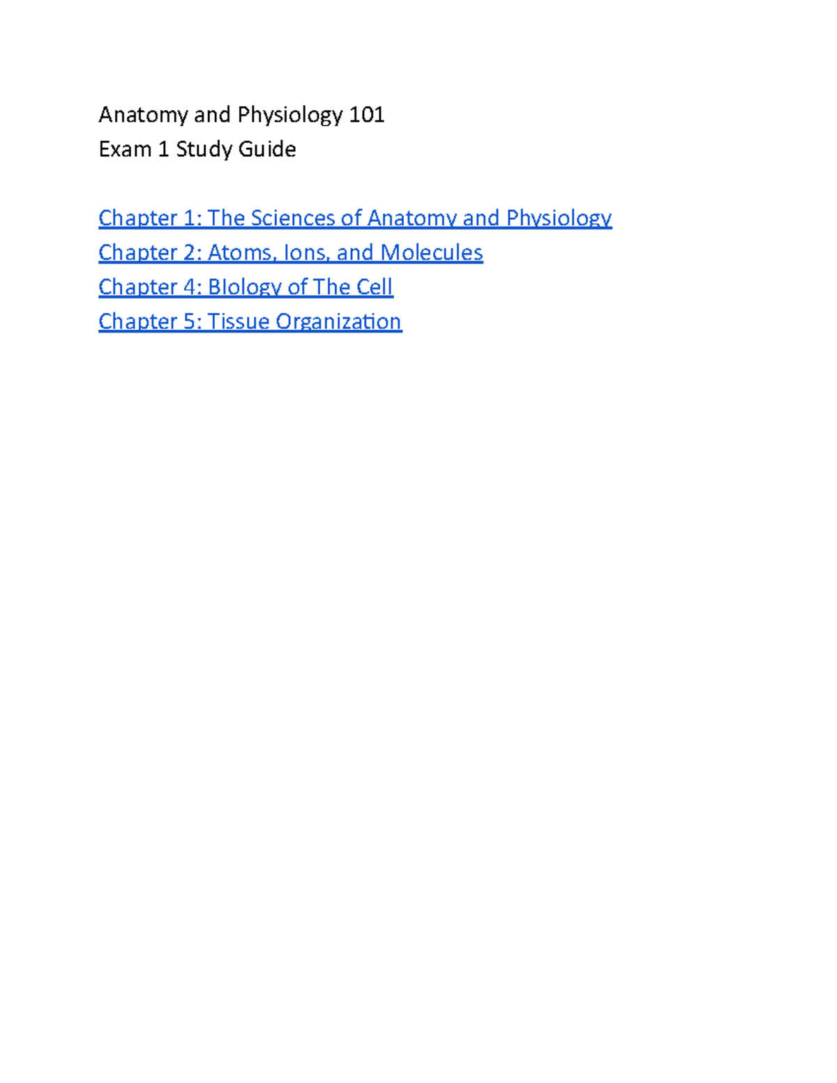 Anatomy and Physiology 101 Exam 1 Study Guide Fall 22 - Anatomy and ...