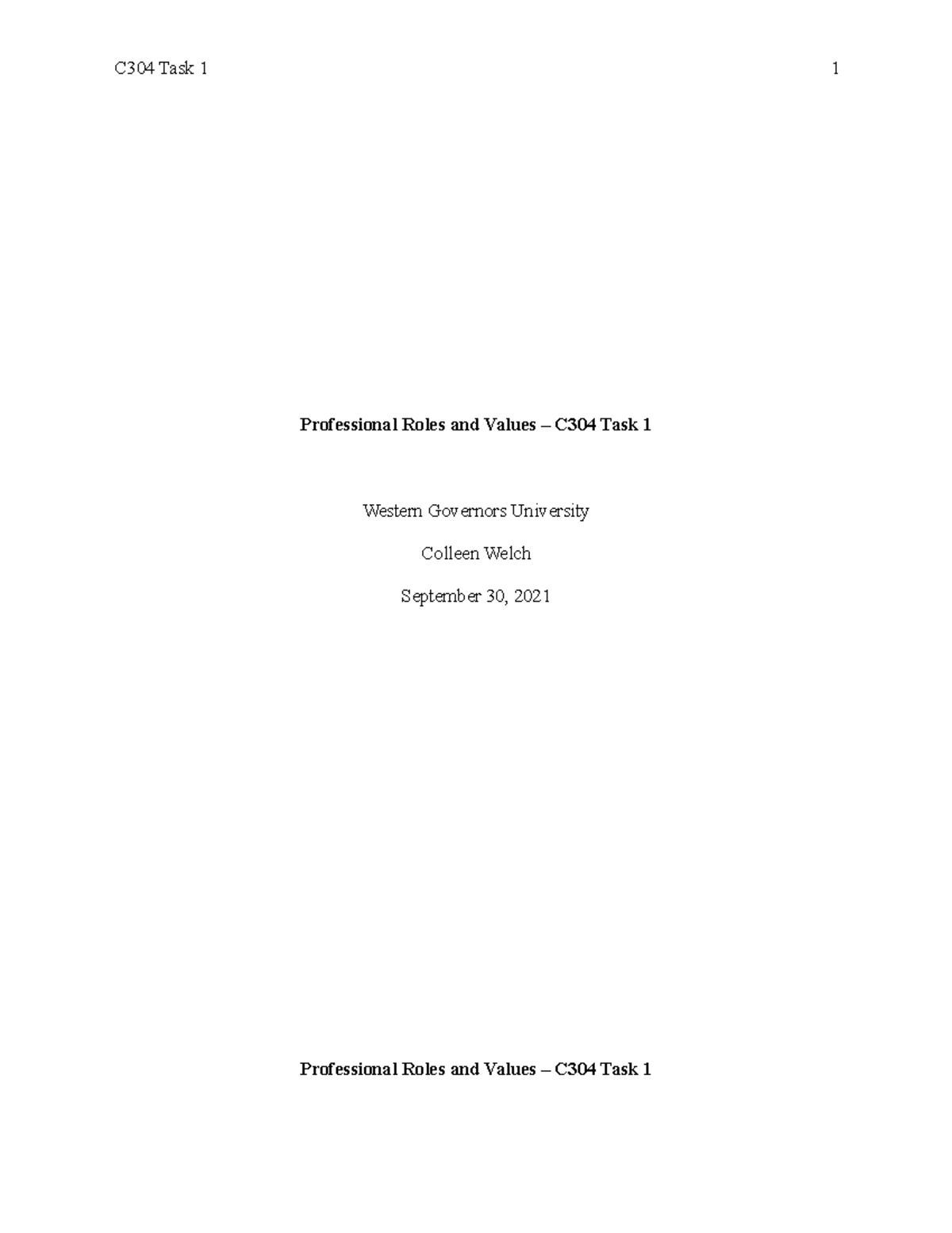 C304 t1 - task1 - Professional Roles and Values – C304 Task 1 Western ...