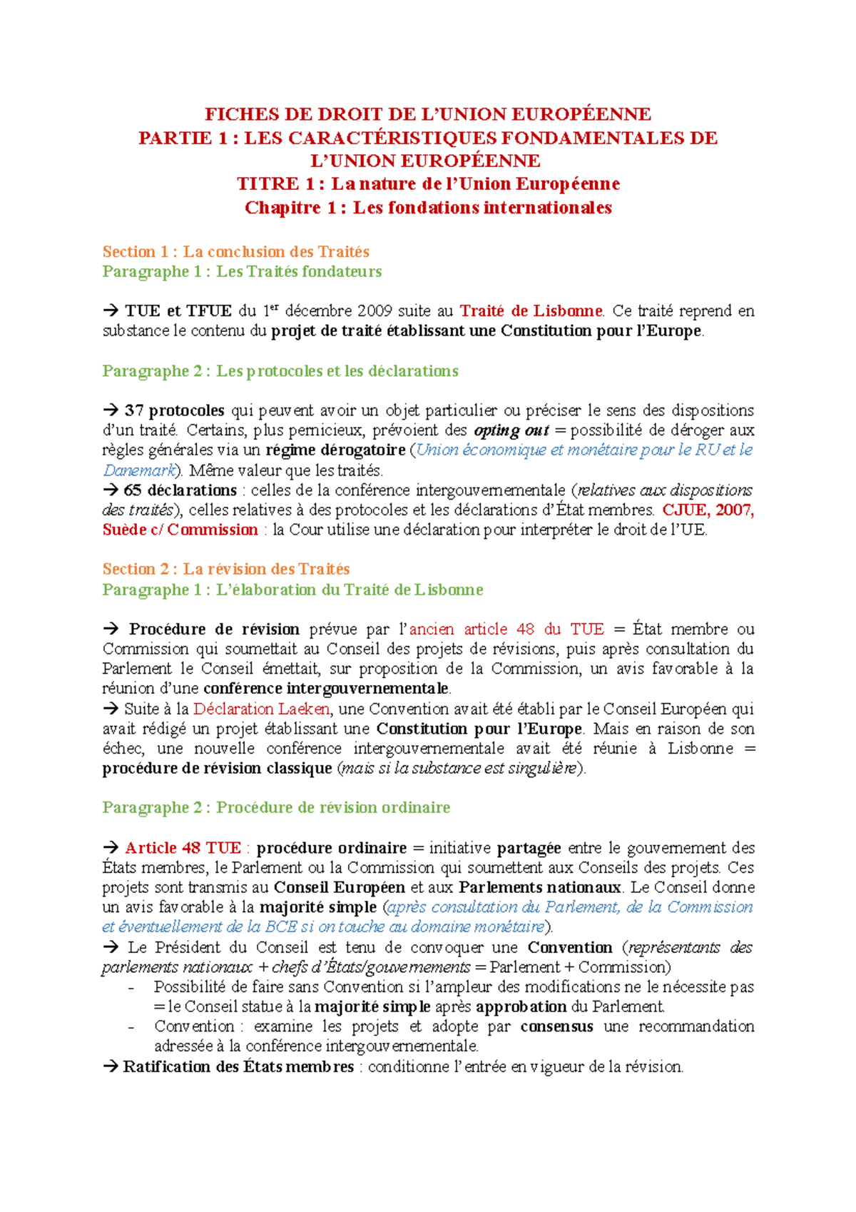 Fiches DUE - Fiche du cours droit de l'Union européenne dispensé en L3 ...