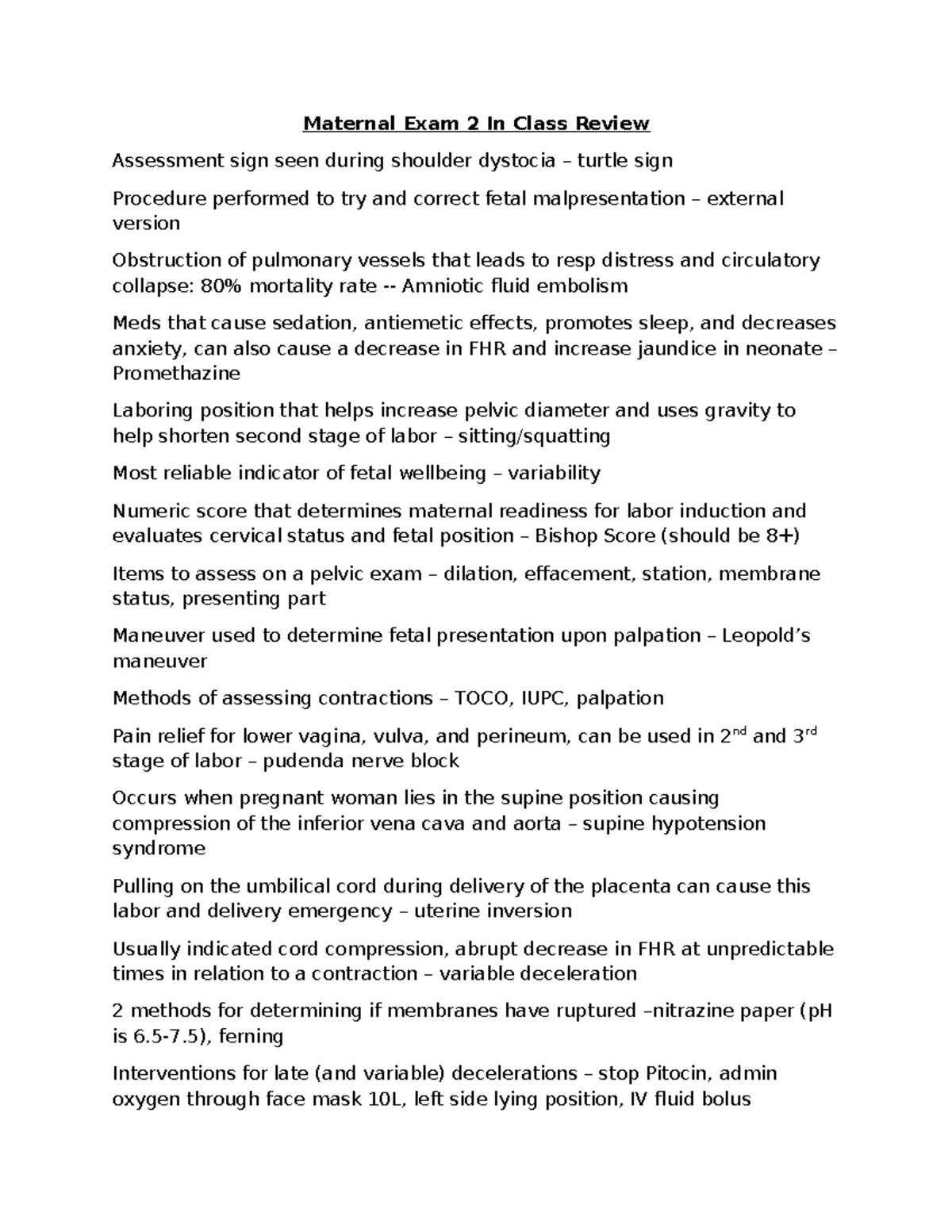 Maternal Exam 2 In Class Review - Maternal Exam 2 In Class Review ...