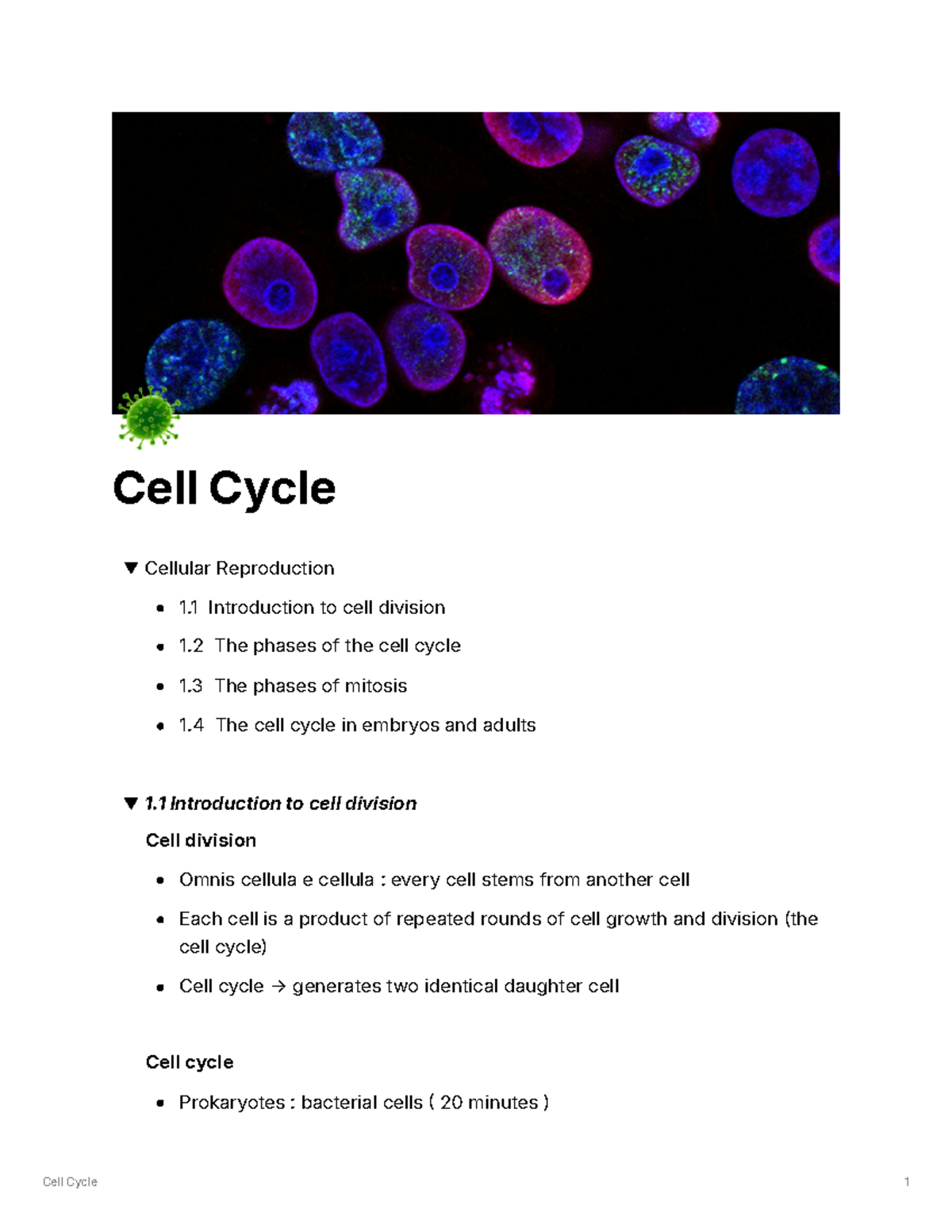 Cell Cycle LECTURE - 🦠 Cell Cycle Cellular Reproduction 1 Introduction ...