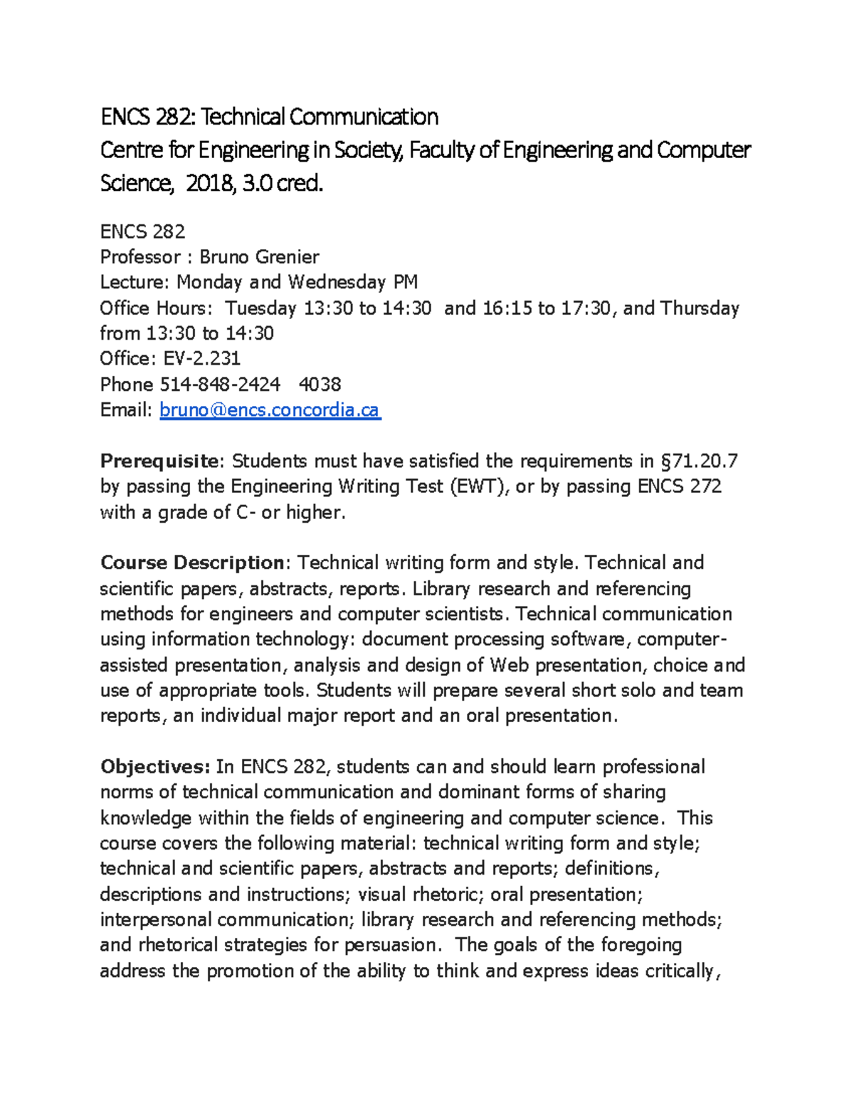 ENCS 282 Outline - ENCS 282: Technical Communication Centre for ...