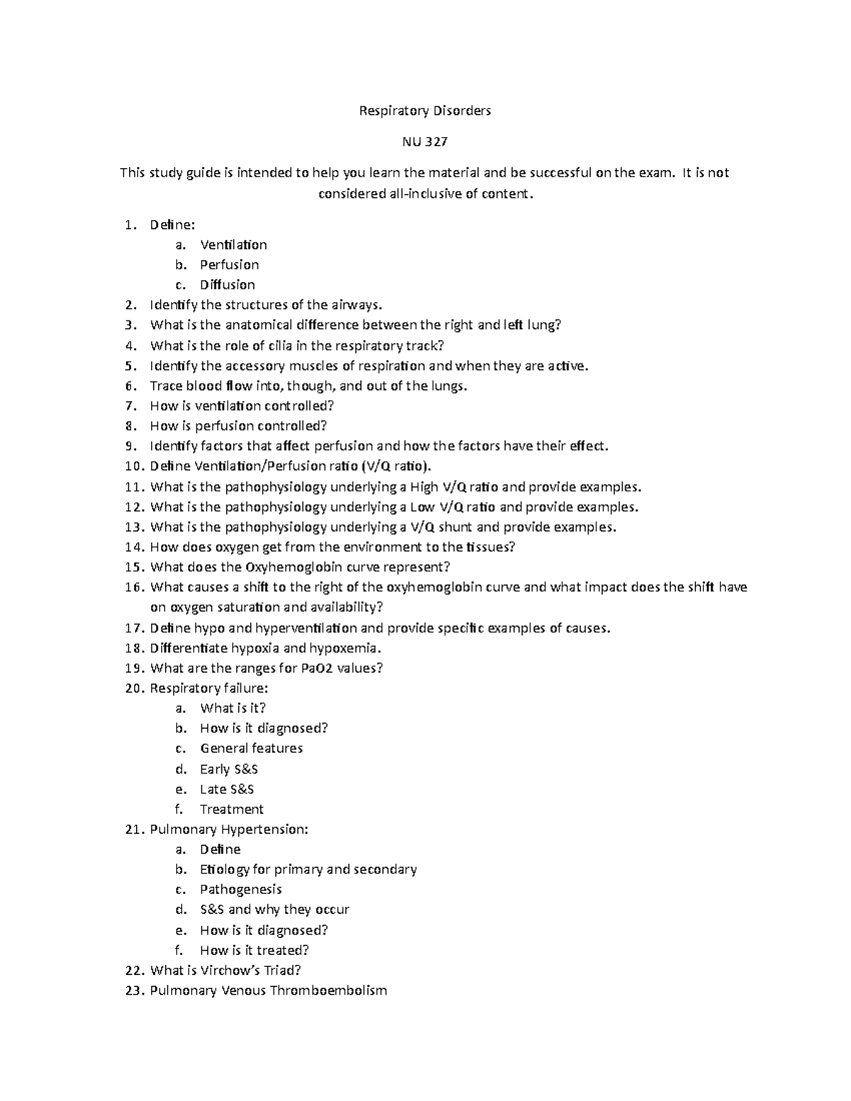 Respiratory Study Guide - Respiratory Disorders NU 327 This study guide ...