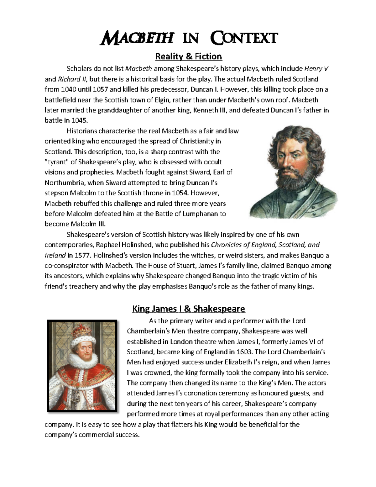 Context - revision - Macbeth in Context Reality & Fiction Scholars do ...