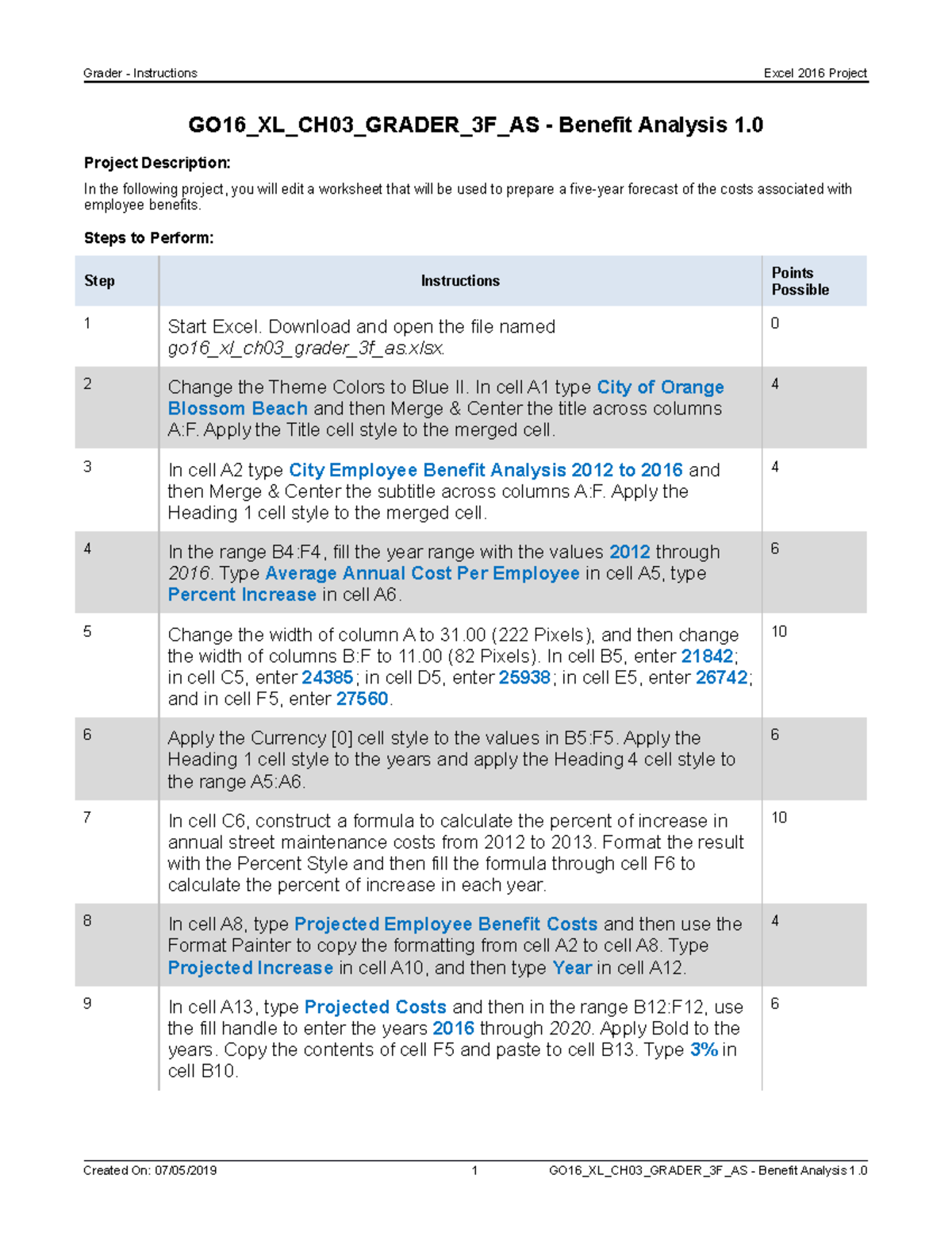 Grader Instructions Excel 2016 Project GO16_XL_CH03_GRADER_3F_AS ...