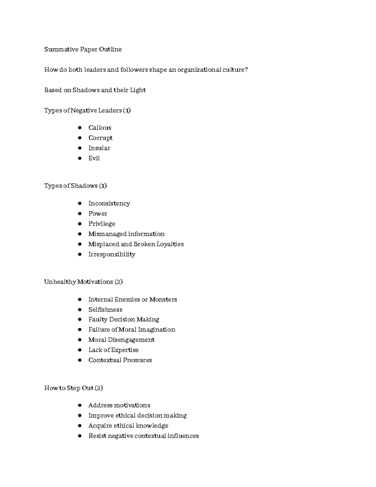 Summative Paper Notes - Summative Paper Outline How do both leaders and ...