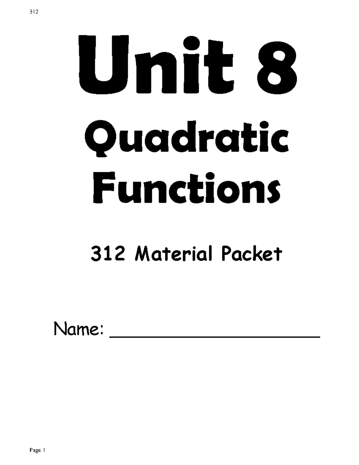 Chayden Saini - 312 Unit 8 Quadratics - Packet - Unit 8 Quadratic ...