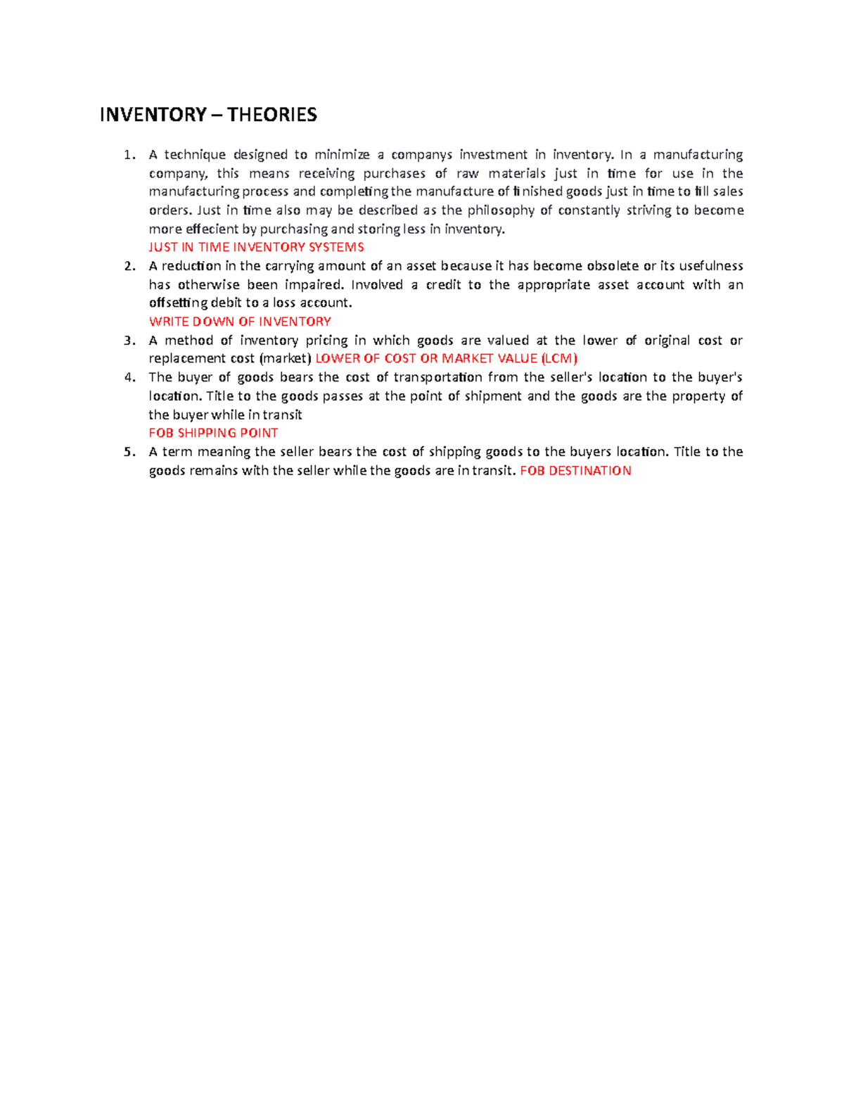 Inventory 003 - INVENTORY – THEORIES A technique designed to minimize a ...