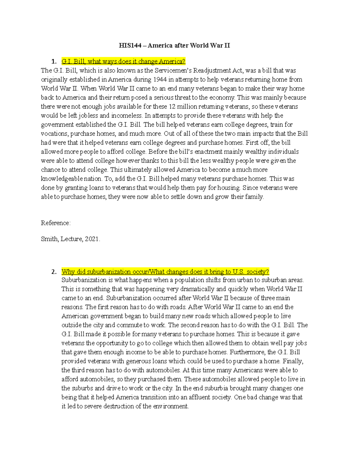 Document 17 - HIS-144 - HIS144 – America after World War II G. Bill ...
