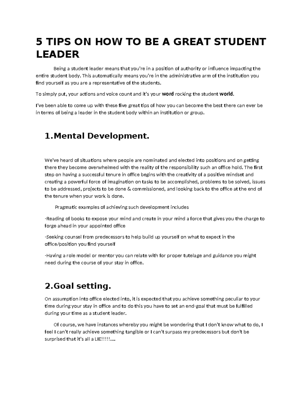 5 TIPS ON HOW TO BE A Great Student Leader - 5 TIPS ON HOW TO BE A ...