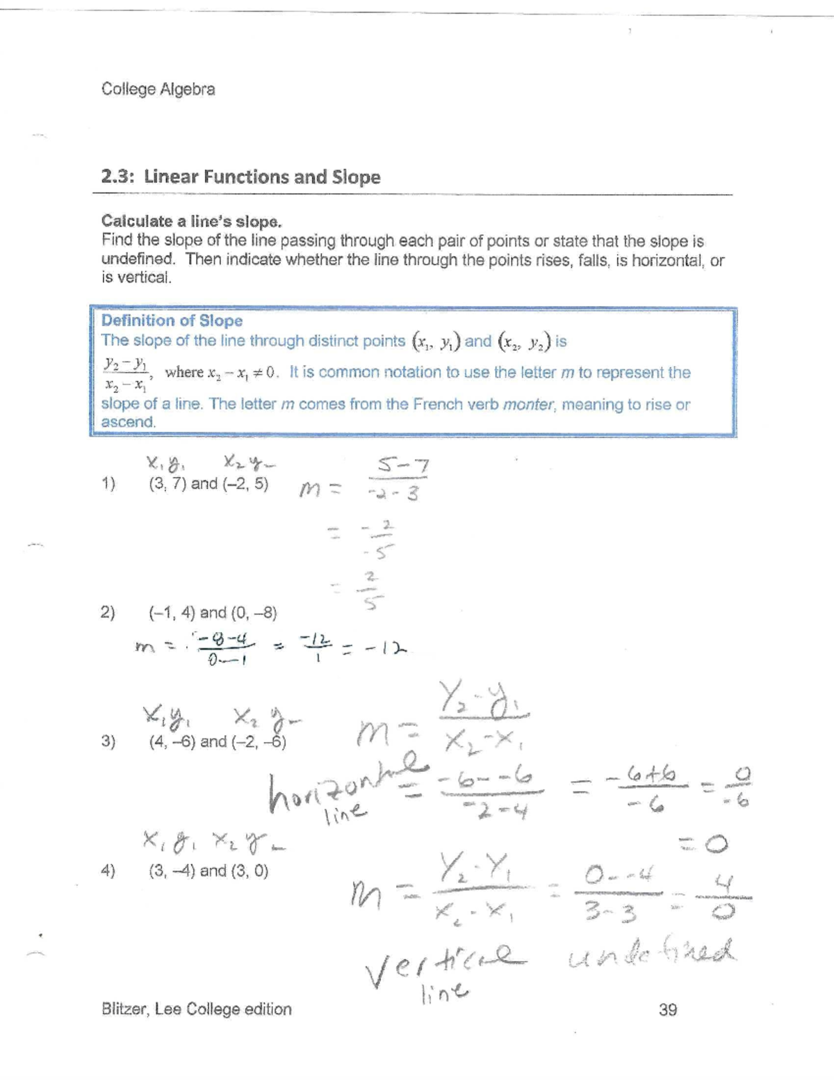 2.3 Notes Linear functions and slope - MATH 1314H - Studocu