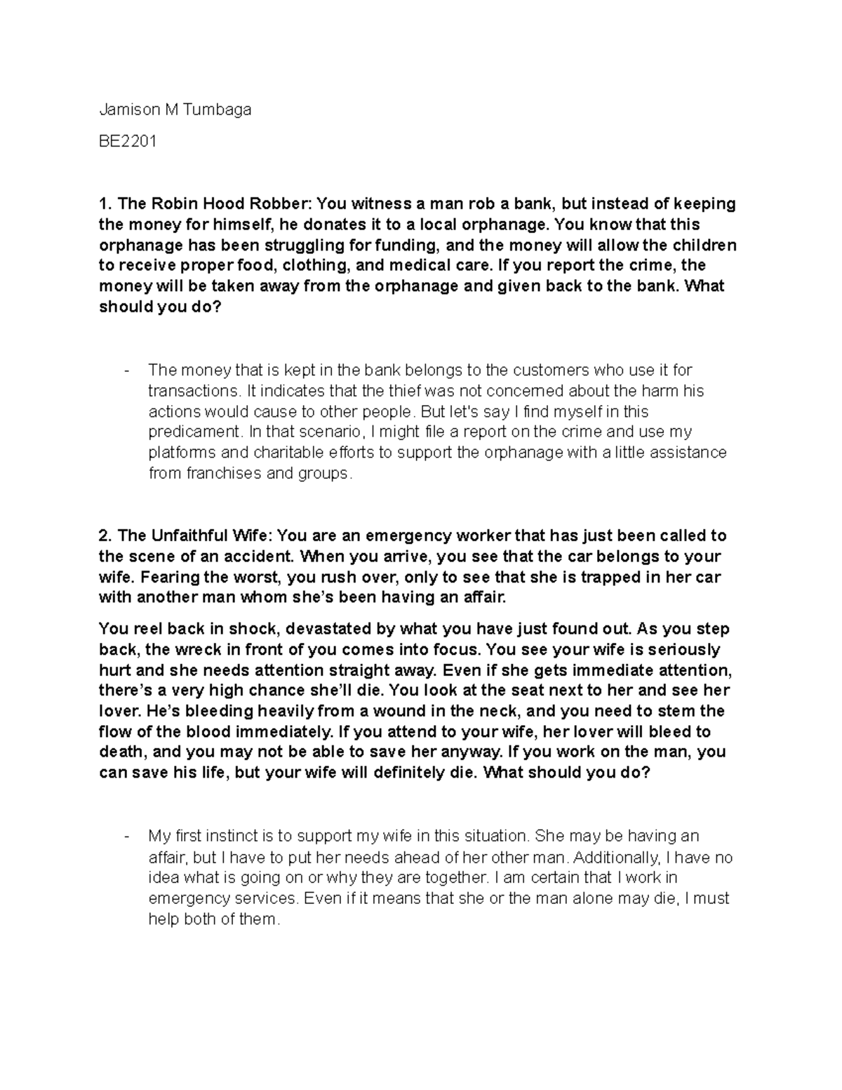 01 activity 1 - Jamison M Tumbaga BE The Robin Hood Robber: You witness ...