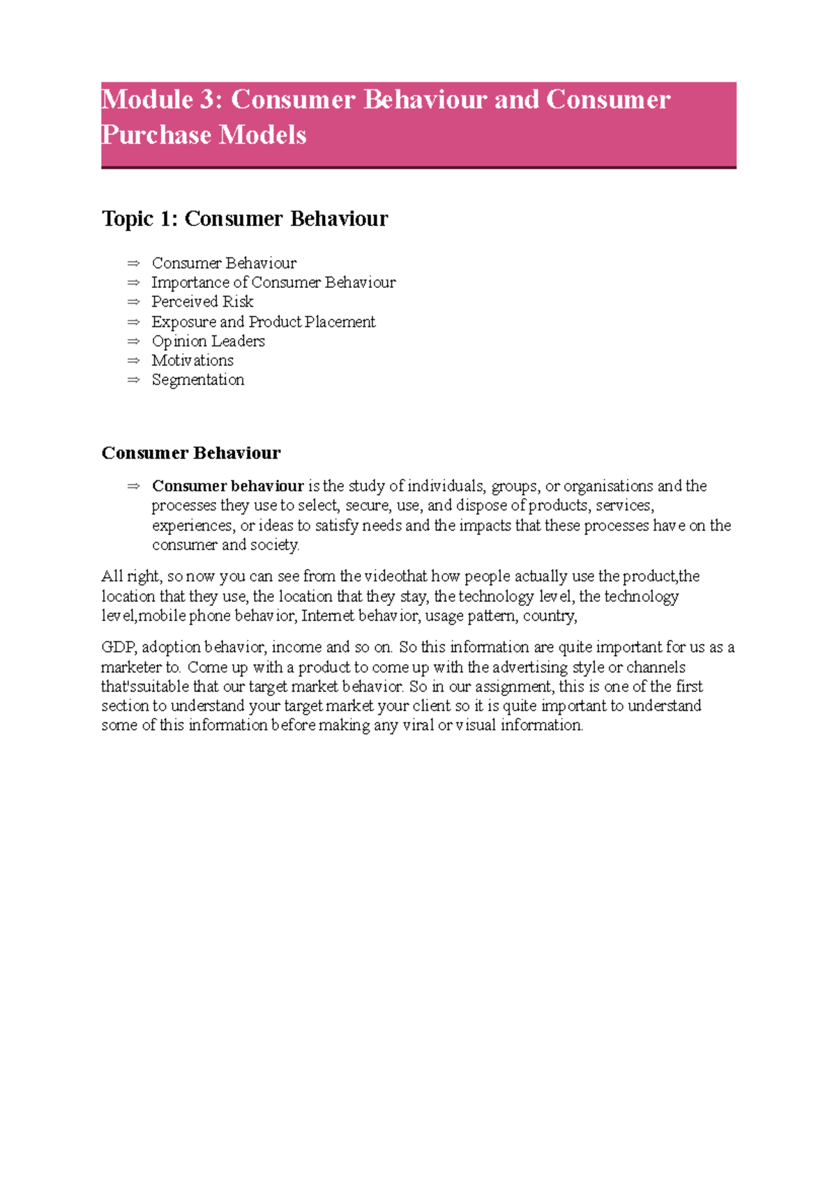 Module 3- Consumer Behaviour and Consumer Purchase Models - Module 3 ...