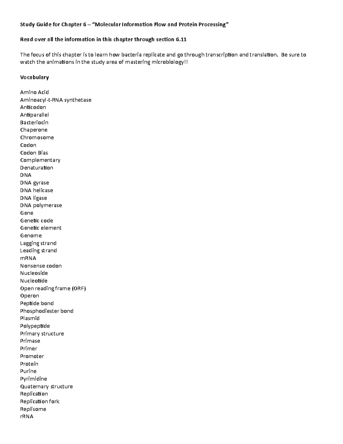 Chapter 6 - Study Guide - Study Guide for Chapter 6 – “Molecular ...