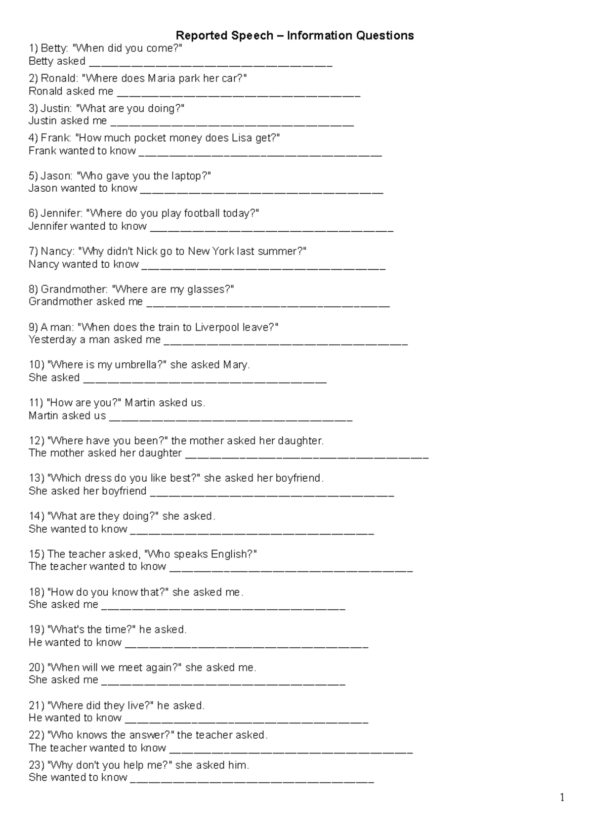 Reported Speech - Questions and Sentences - Reported Speech ...