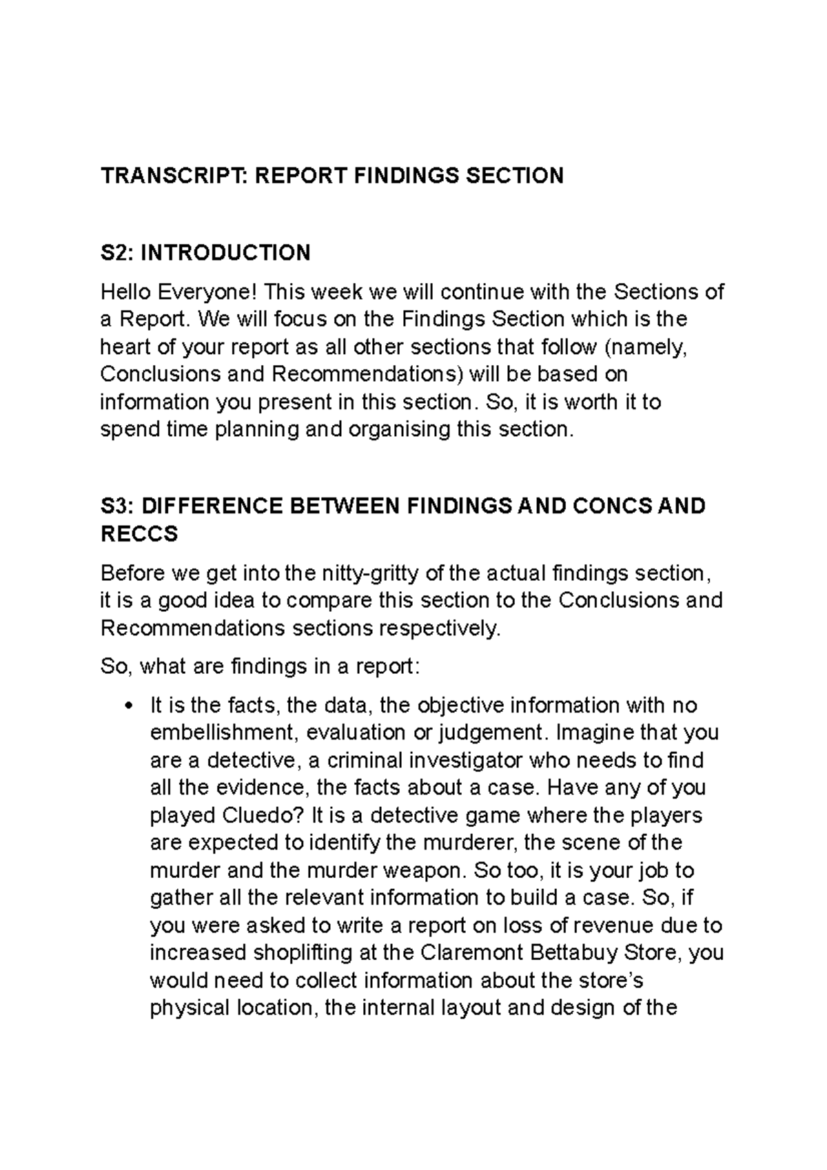 Transcript +Report+Writing +Findings - TRANSCRIPT: REPORT FINDINGS ...