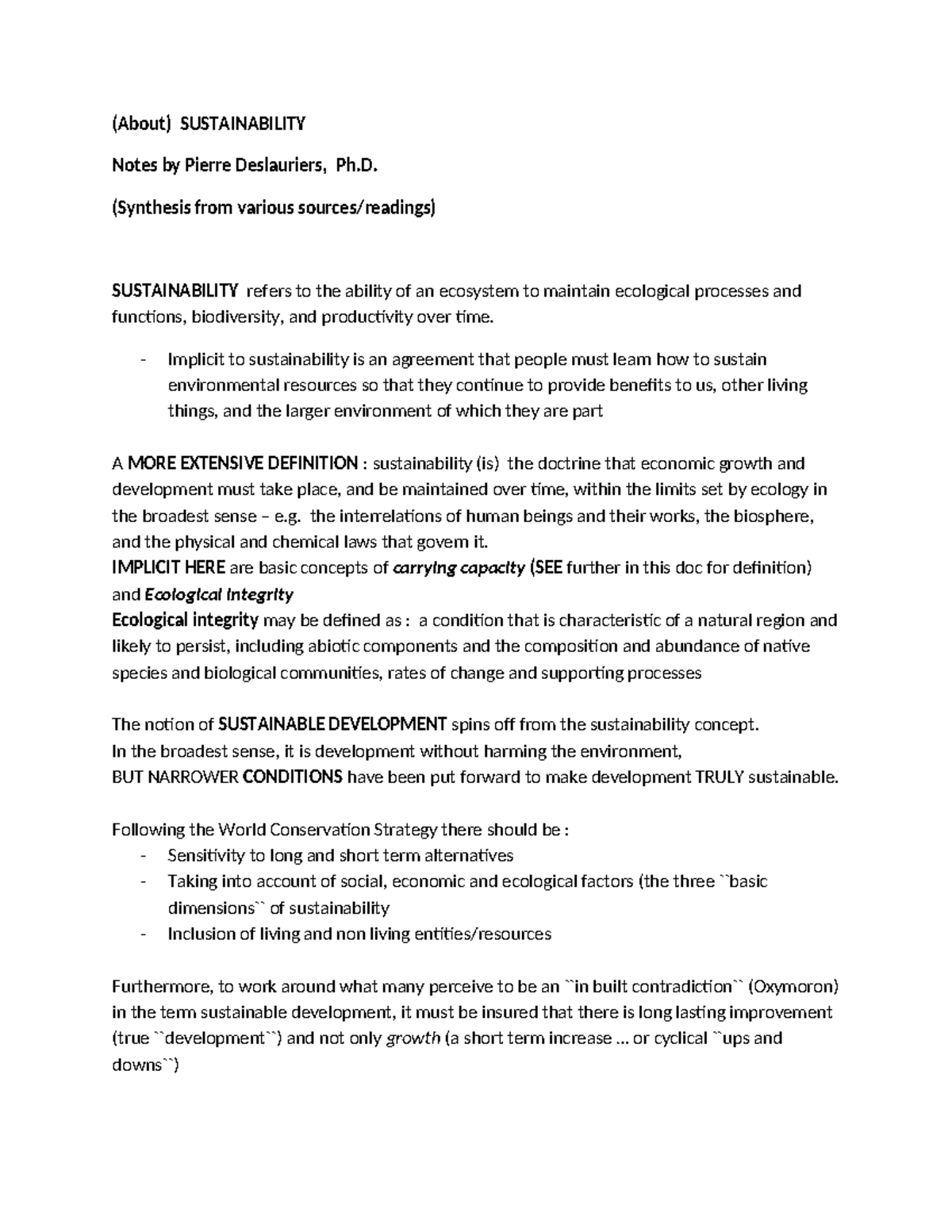 Sustainability - Detailed instructor's notes File - (About ...