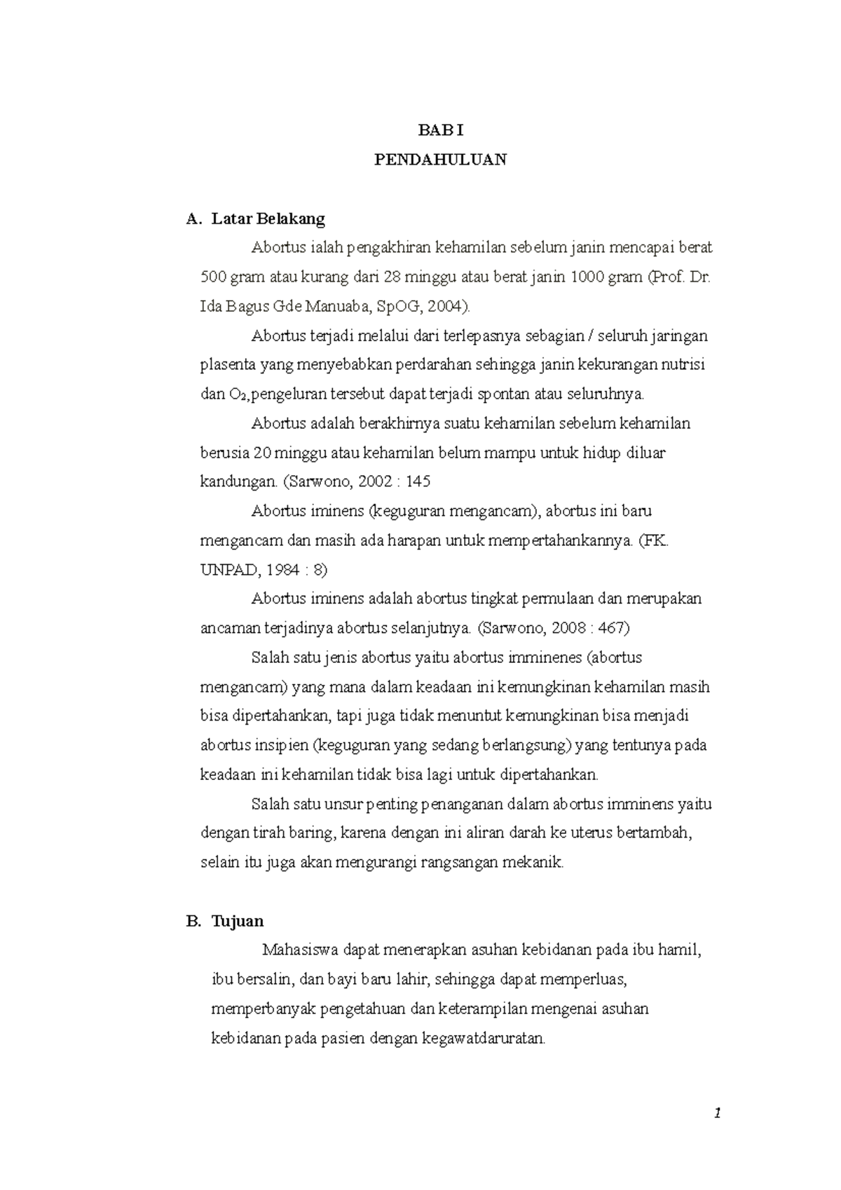 Abortus Imminens - adddddd - BAB I PENDAHULUAN A. Latar Belakang ...