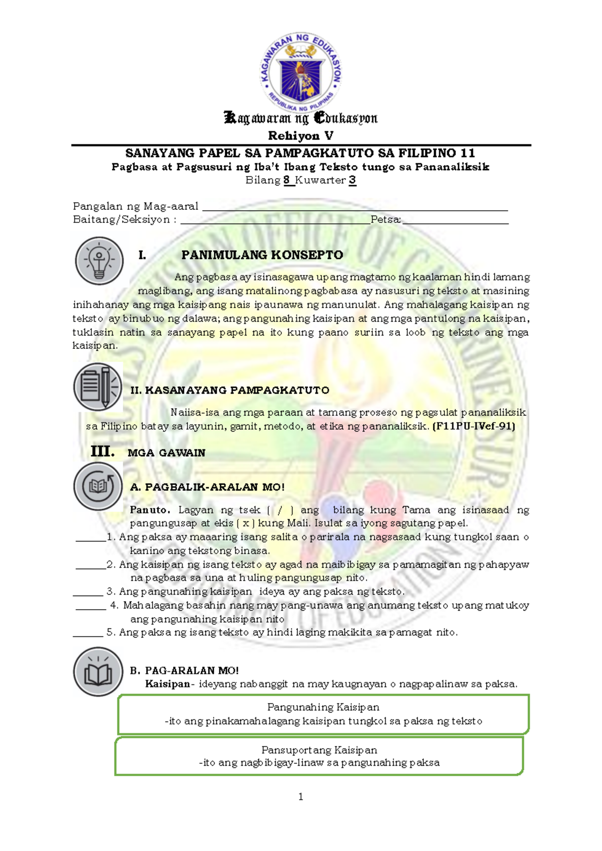 LAS 8 Pagbasa at Pagsusuri ng Ibat Ibang Teksto - Kagawaran ng ...