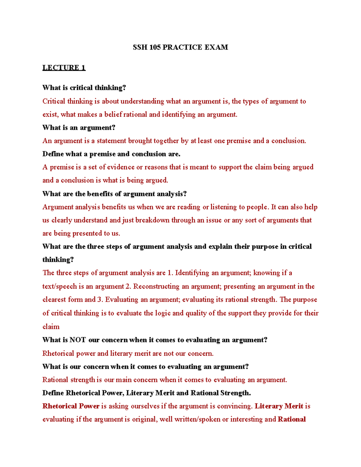 SSH105 Practice - SSH 105 PRACTICE EXAM LECTURE 1 What is critical ...