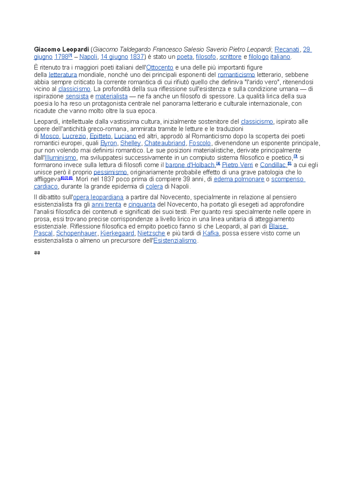 Giacomo Leopardi - riassunto - Giacomo Leopardi (Giacomo Taldegardo Francesco Salesio Saverio ...