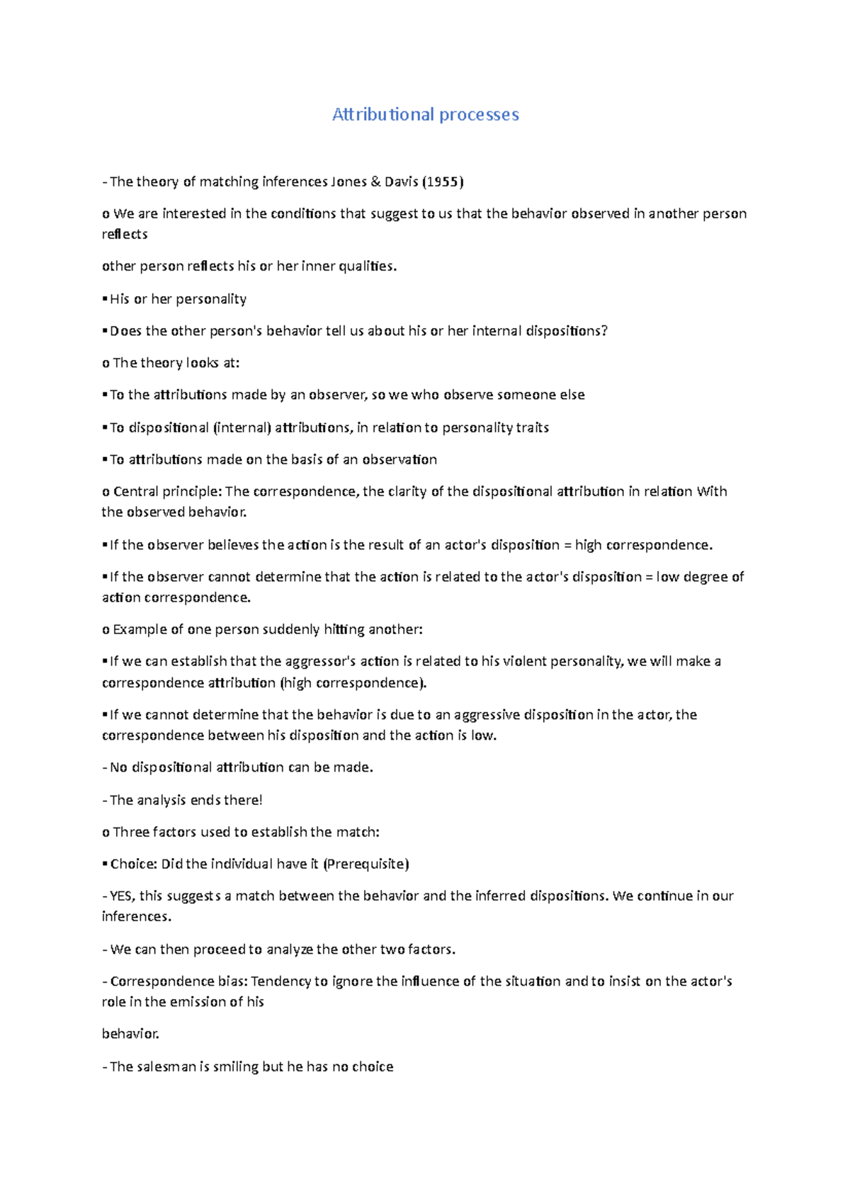 Attributional processes - Attributional processes The theory of ...