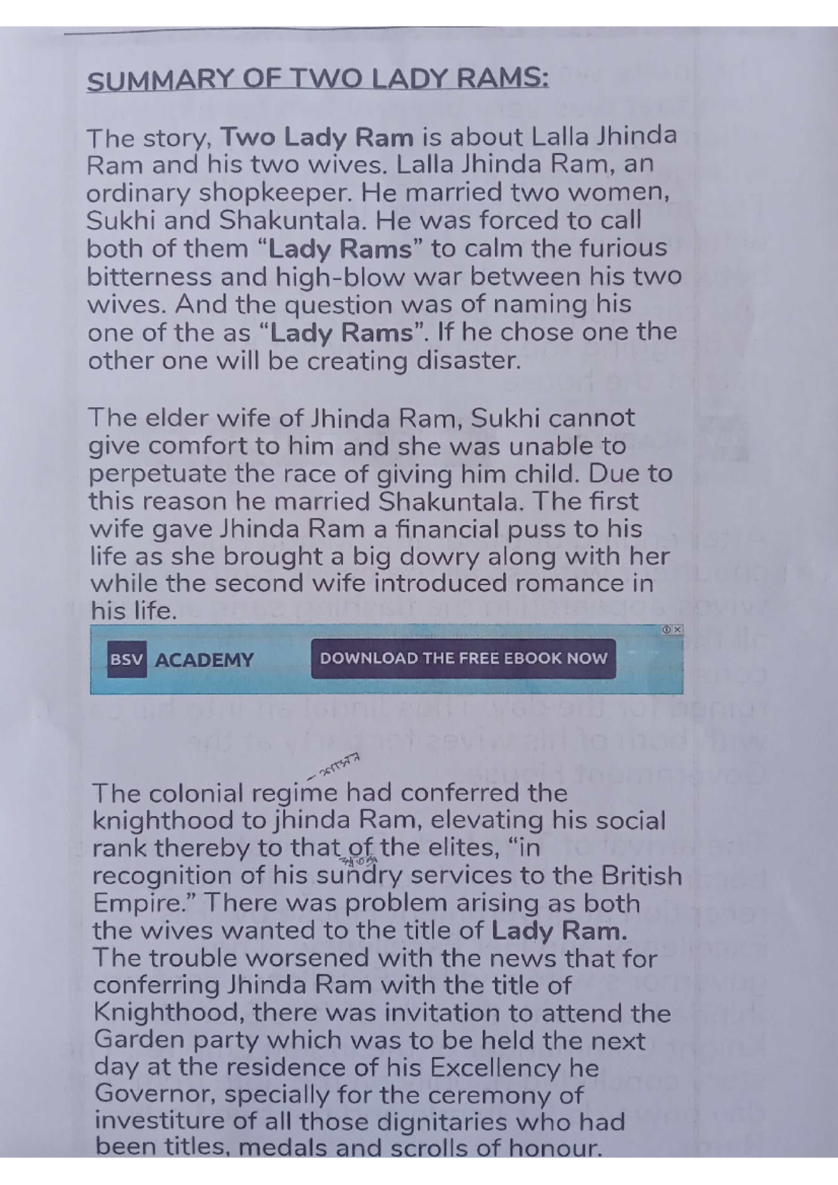 Two Lady Rams - Two lady ram summary - English literature - Studocu