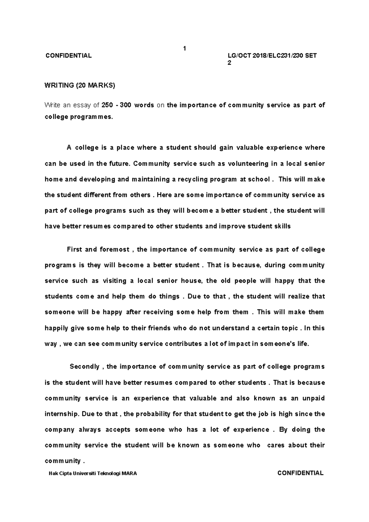 Community service essay writing (20 marks) - CONFIDENTIAL 1 LG/OCT 2018 ...