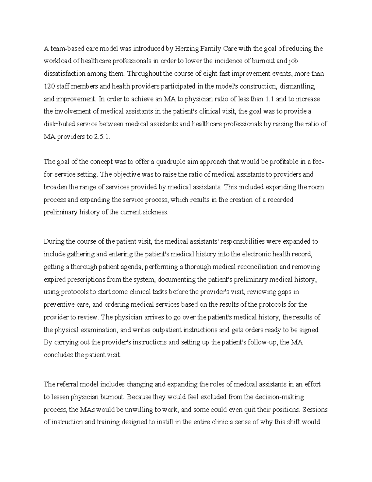 HC120 Unit4Assignment Crystal Pannell - A team-based care model was ...