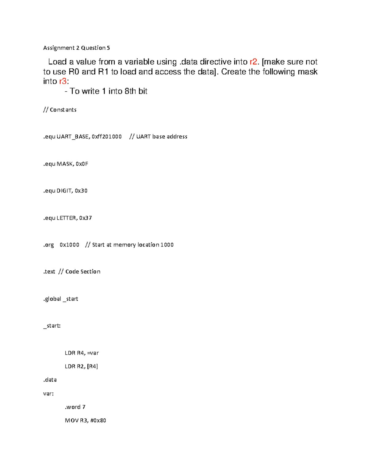 CP216 Assignment 2 Question 5 - Assignment 2 Question 5 to use R0 and R1 to load and access the ...